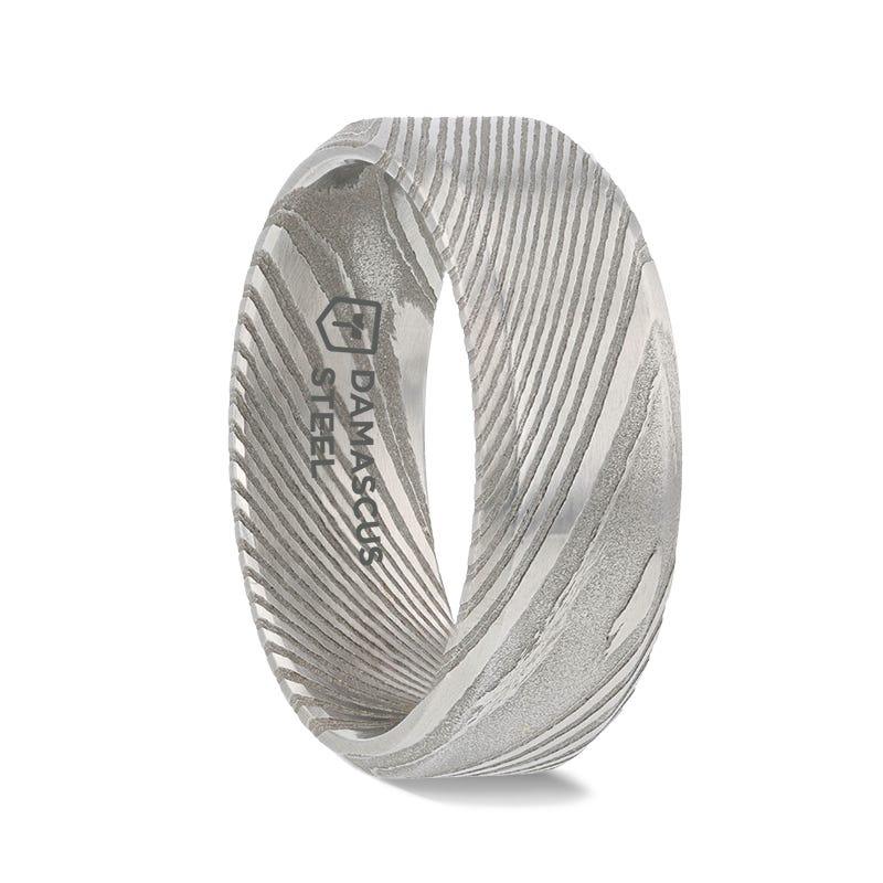 GHOST Grey Damascus Steel Brushed Beveled Men’s Wedding Band with Repe ...