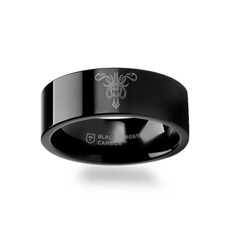 Game of Thrones Noble Houses Sigil Engraving Black Tungsten Ring Greyj ...