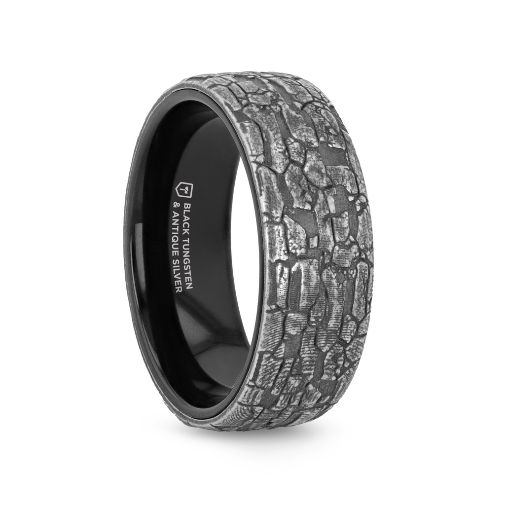 BROOKSTONE Black Tungsten Wedding Band with Sterling Silver Stonework ...