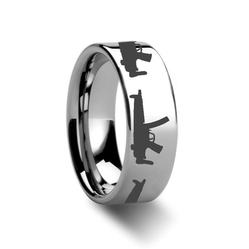 MP5 Firearm Design Engraved Flat Tungsten Ring - 4mm - 12mm – Universal ...