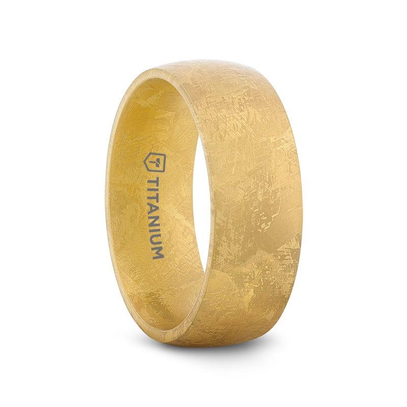 MYSTIC Domed Gold Plated Titanium Ring with Meteorite Pattern - 8mm ...