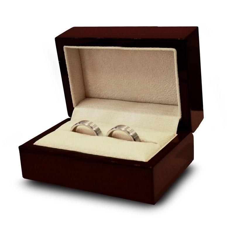 Double Ring Box Holder Brown Wood Personalized – Universal Jewelry